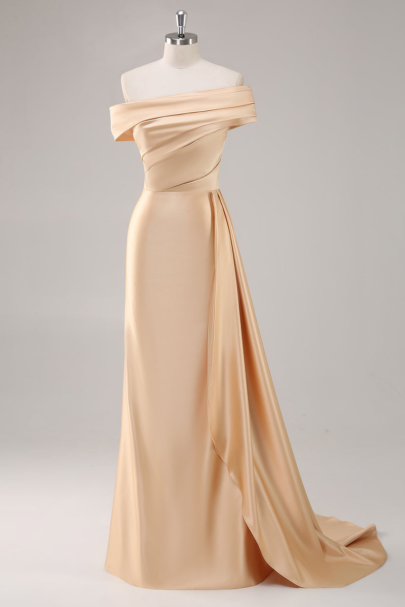 Zapaka Women Champagne Formal Dress with Sash One Shoulder Satin Sheath Gala Dress – ZAPAKA UK