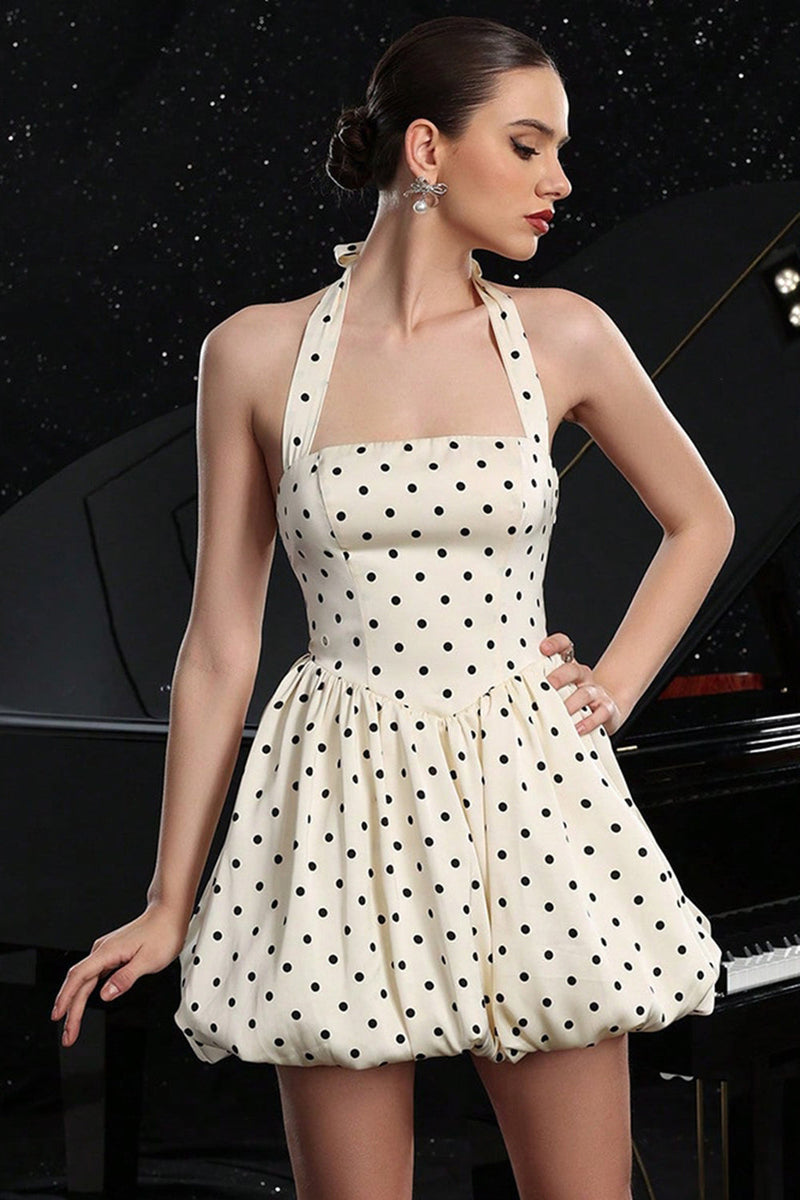ZAPAKA Women Polka Dots Cocktail Dress Halter Ivory A Line Graduation ...