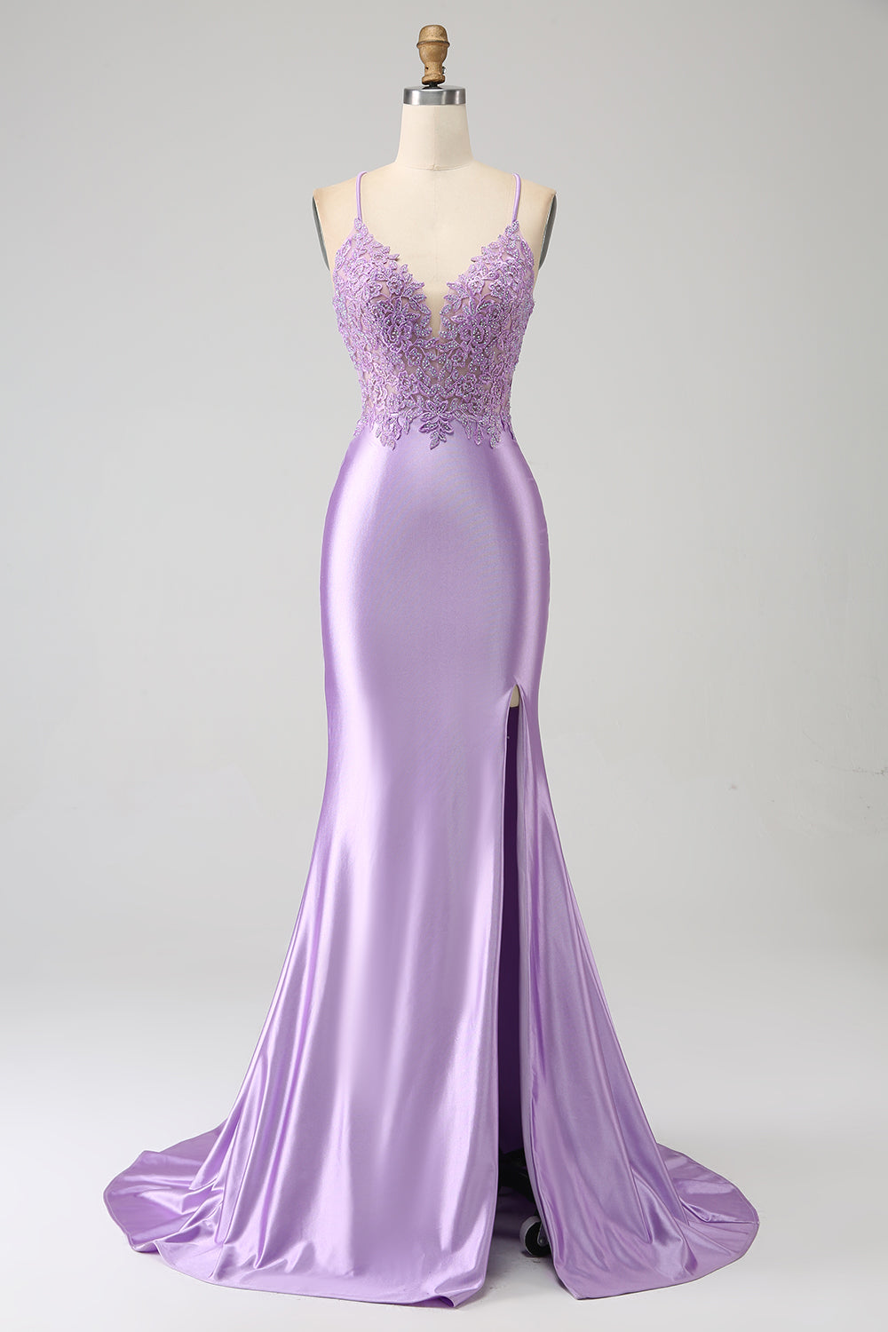 ZAPAKA Women Lilac Prom Dress Mermaid V Neck Open Back Beaded Appliques ...