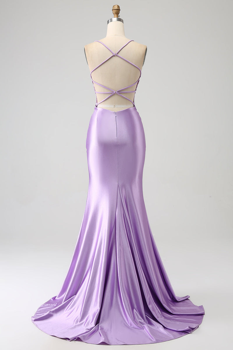 ZAPAKA Women Lilac Prom Dress Mermaid V Neck Open Back Beaded Appliques ...