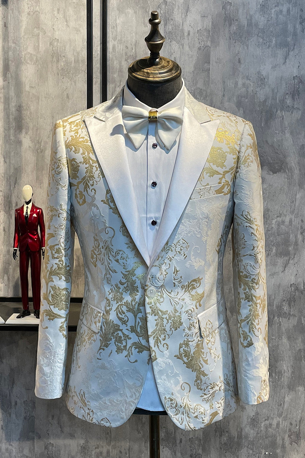 Zapaka Champagne Men's Prom Blazer Peak Lapel One Button Sequins Men's ...