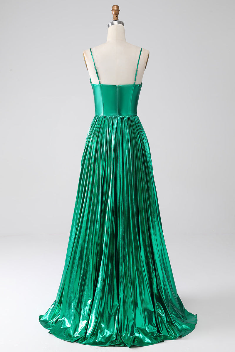 ZAPAKA Women Dark Green Corset Prom Dress with Slit A-line Spaghetti ...