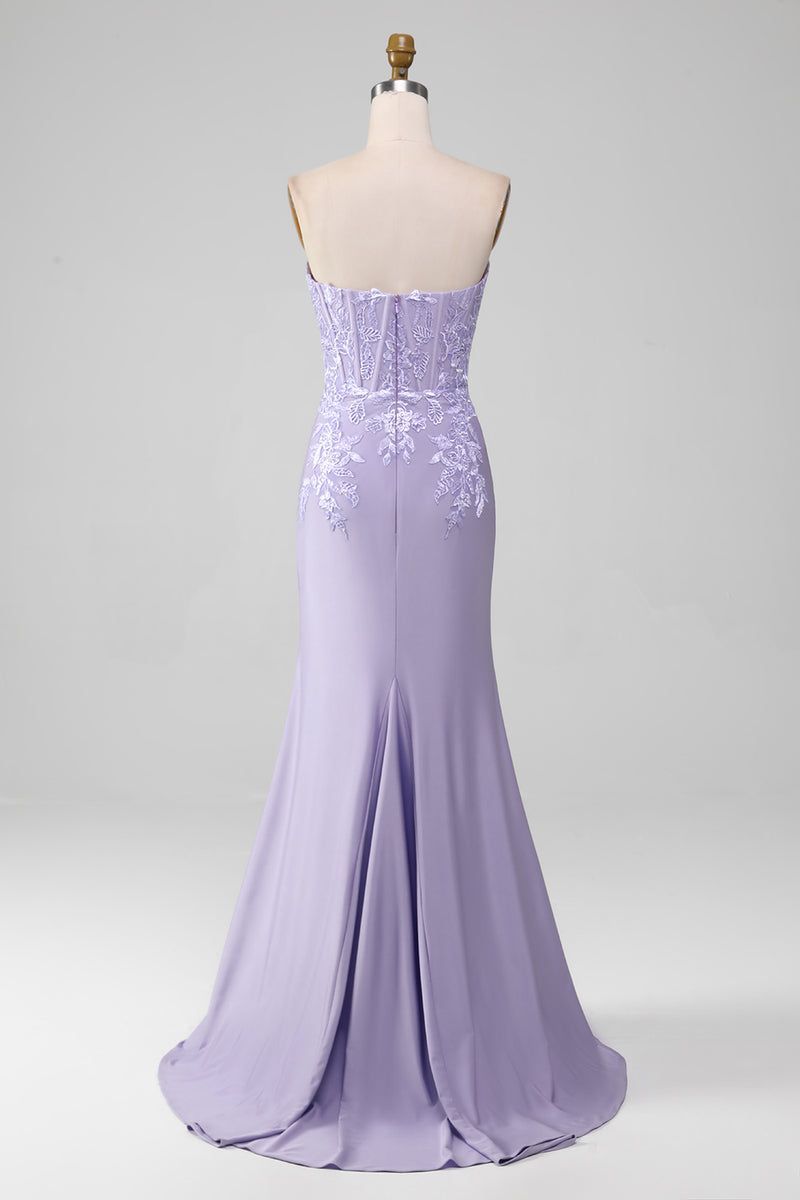 ZAPAKA Women Lilac Prom Dress Sheath Strapless Corset Fitted Gown With ...