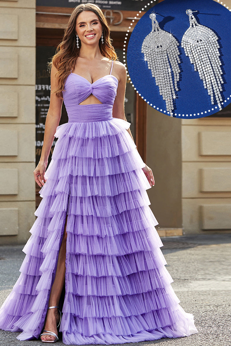 ZAPAKA Women Purple Tulle A-Line Tiered Long Prom Dress With ...